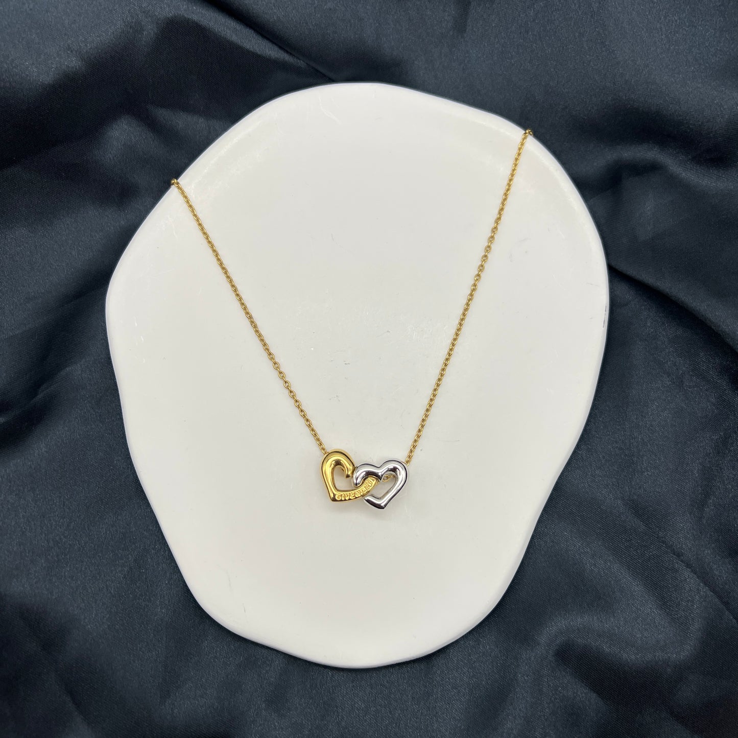 Givenchy Vintage Double Heart Golden Necklace Length Of Chain ~ 50Cm ...