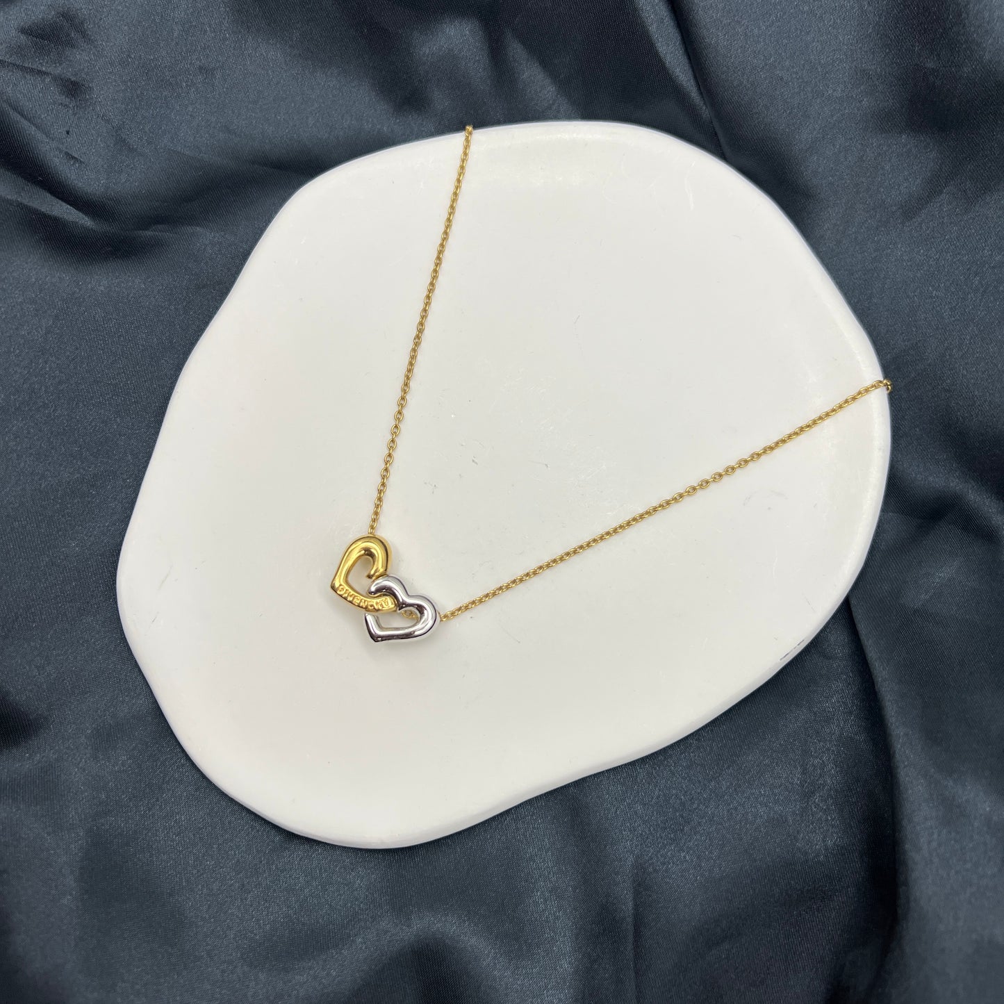 Givenchy Vintage Double Heart Golden Necklace Length Of Chain ~ 50Cm ...